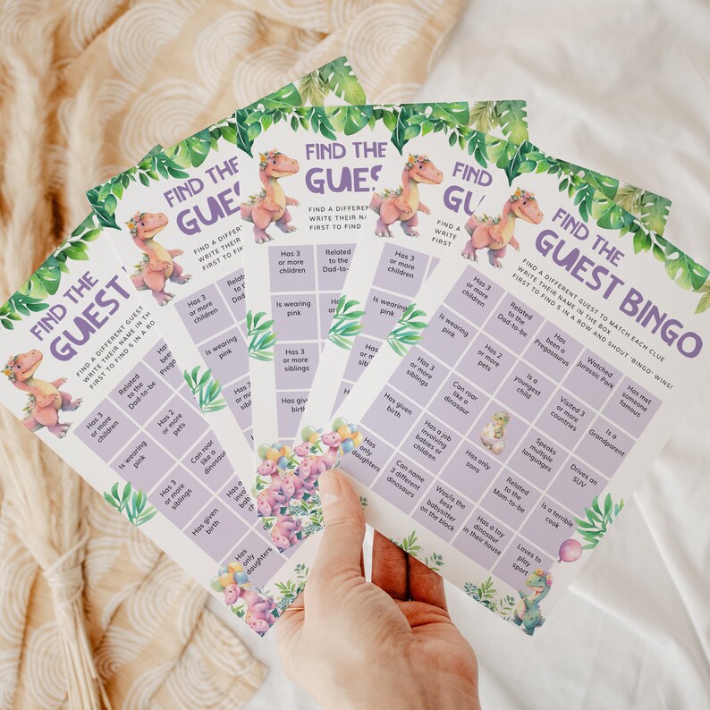 Dinosaur Baby Shower Bingo Game, Find the Guest Human Bingo, Dino Theme ...