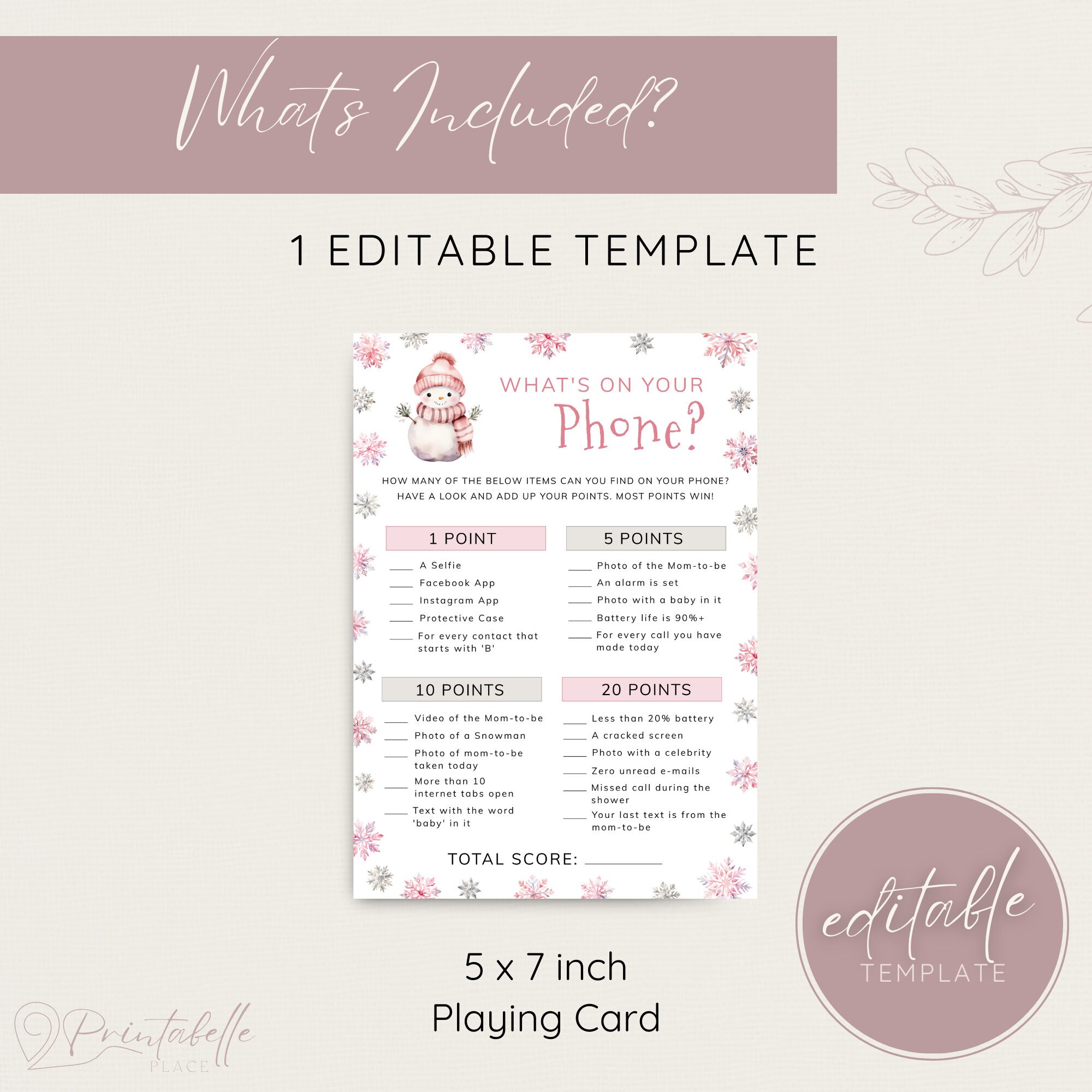 What's on Your Phone Baby Shower Game, Pink Winter Wonderland ...