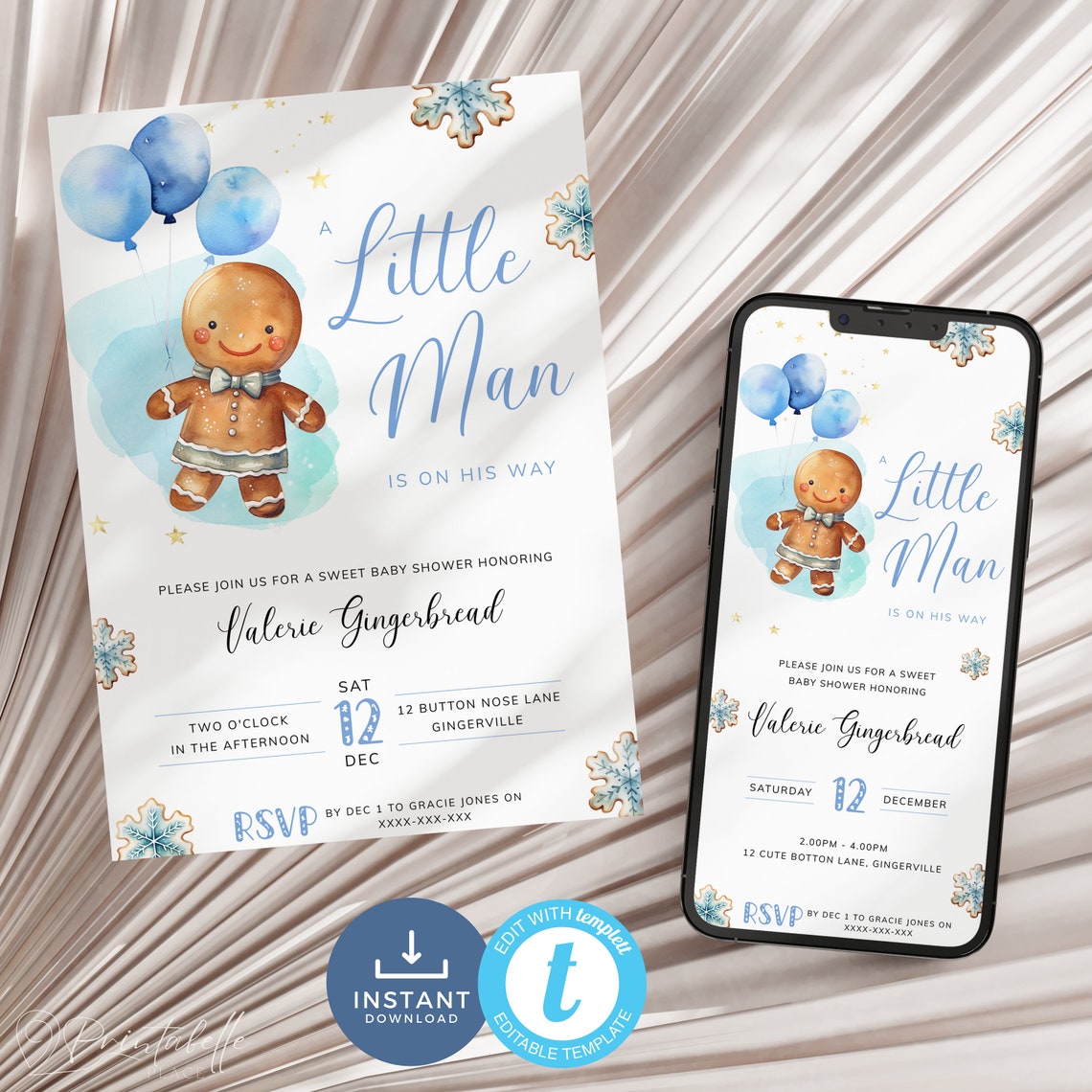 Gingerbread Baby Shower Bundle, Blue Gingerbread Man Mega Pack ...