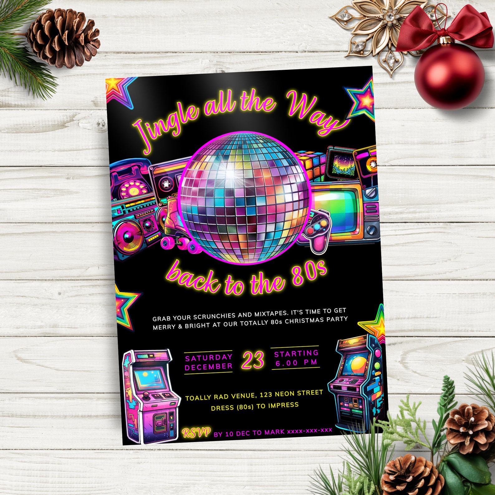 80s Christmas Party Invitation With All the Fun Festive Neon and ...