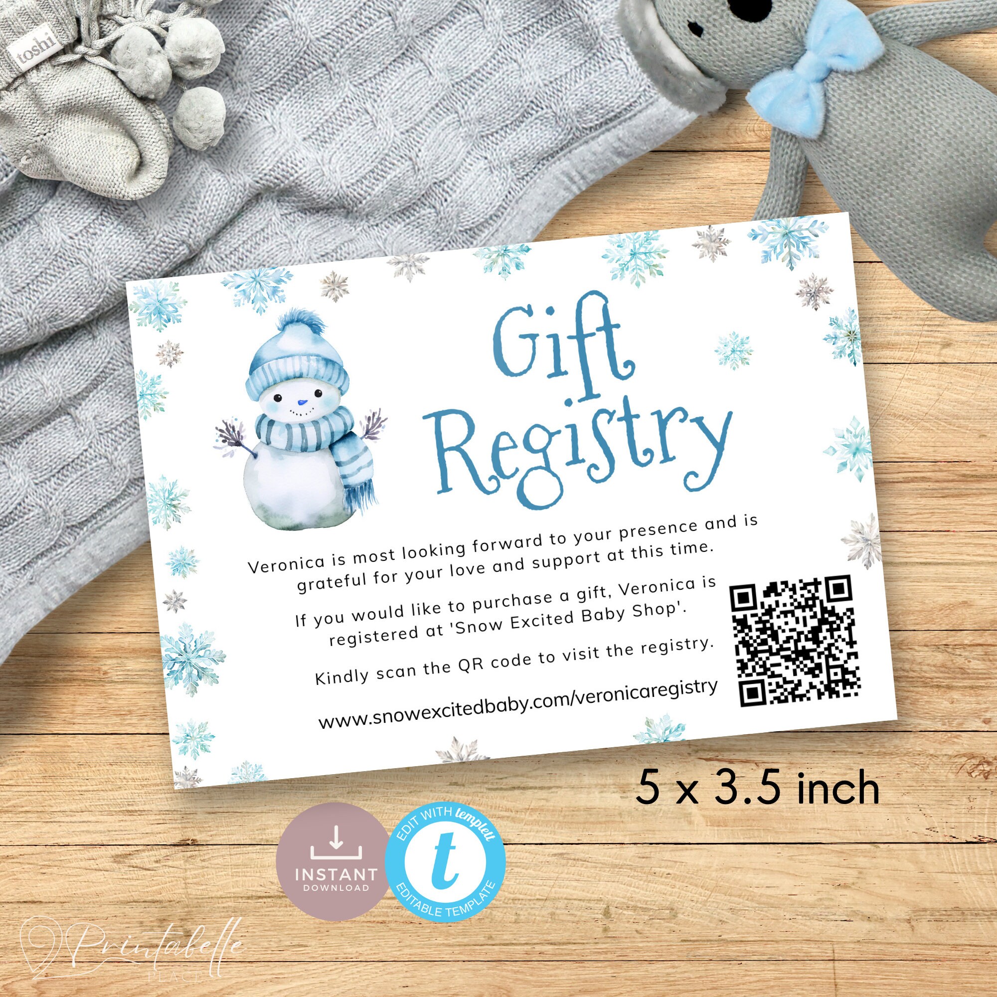 Gift Registry Card With Qr Code for Winter Baby Shower Invite Insert ...