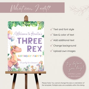 Three Rex Welcome Sign Featuring Peach T-rex Tyrannosaurus and Pastel ...