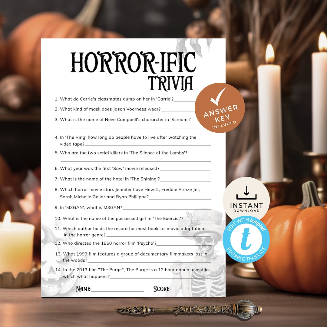 Horror Movie Trivia Quiz, Halloween Game for Teens and Adult Party ...