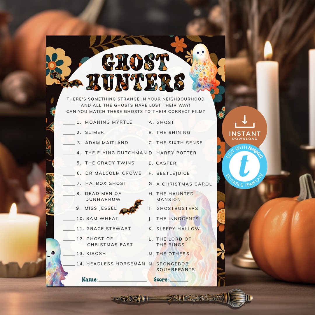 Retro Halloween Ghost Hunters Game, Match the Ghost to Their Movie ...