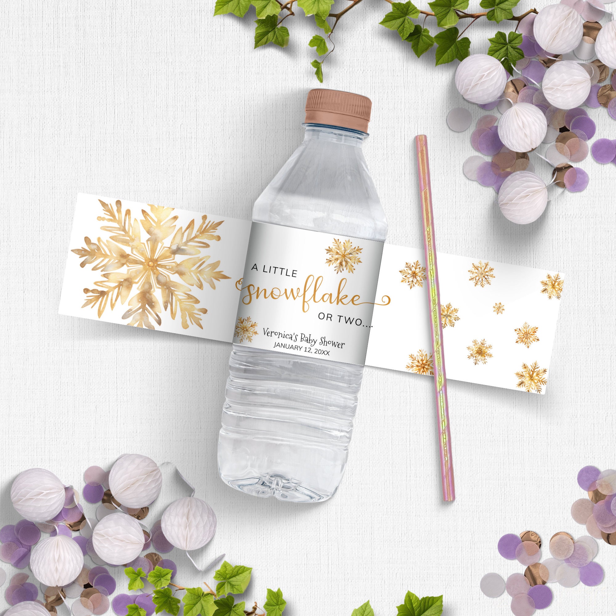 Little Snowflake Water Bottle Label for Gender Neutral Winter Baby ...