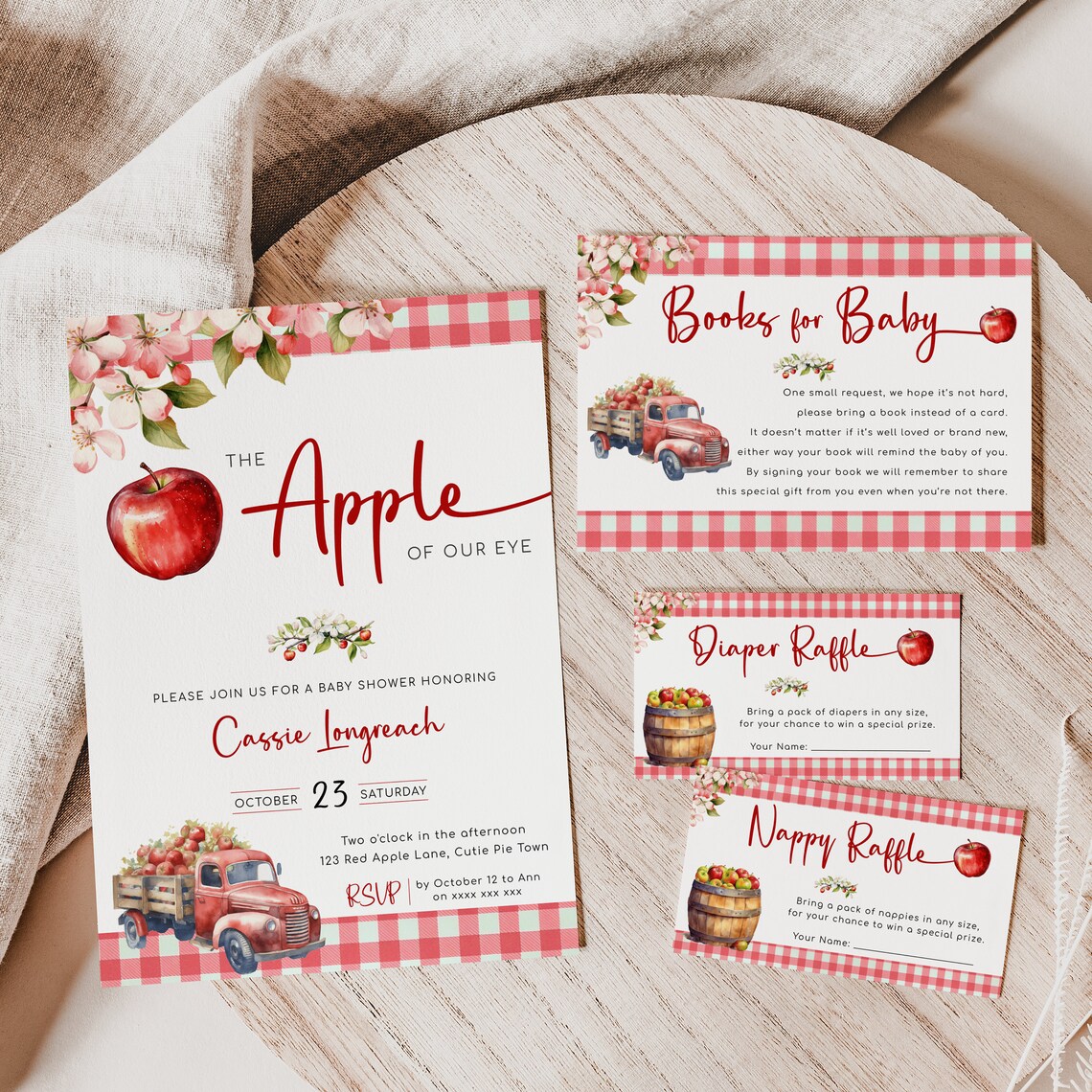 Apple of Our Eye Baby Shower Invitation Bundle, Fall Fruit Theme Invite ...
