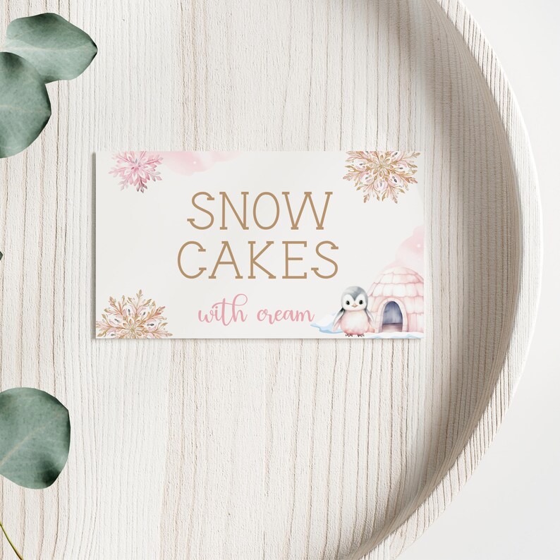 Pink Winter Wonderland Buffet Card, Potluck Food Label, Snow in Love ...