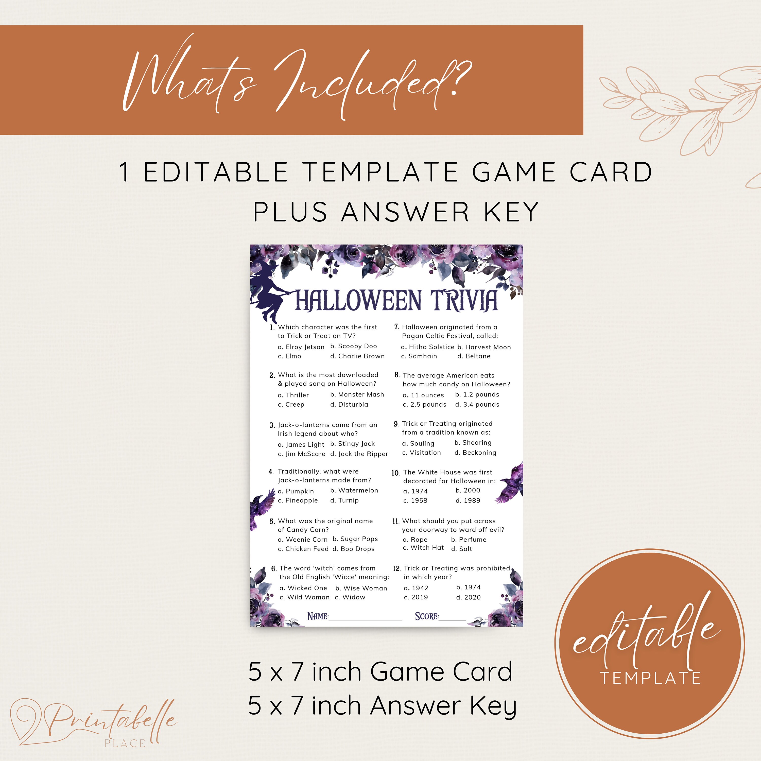 Halloween Trivia Game Card With Answer Key, Spooky Season General ...