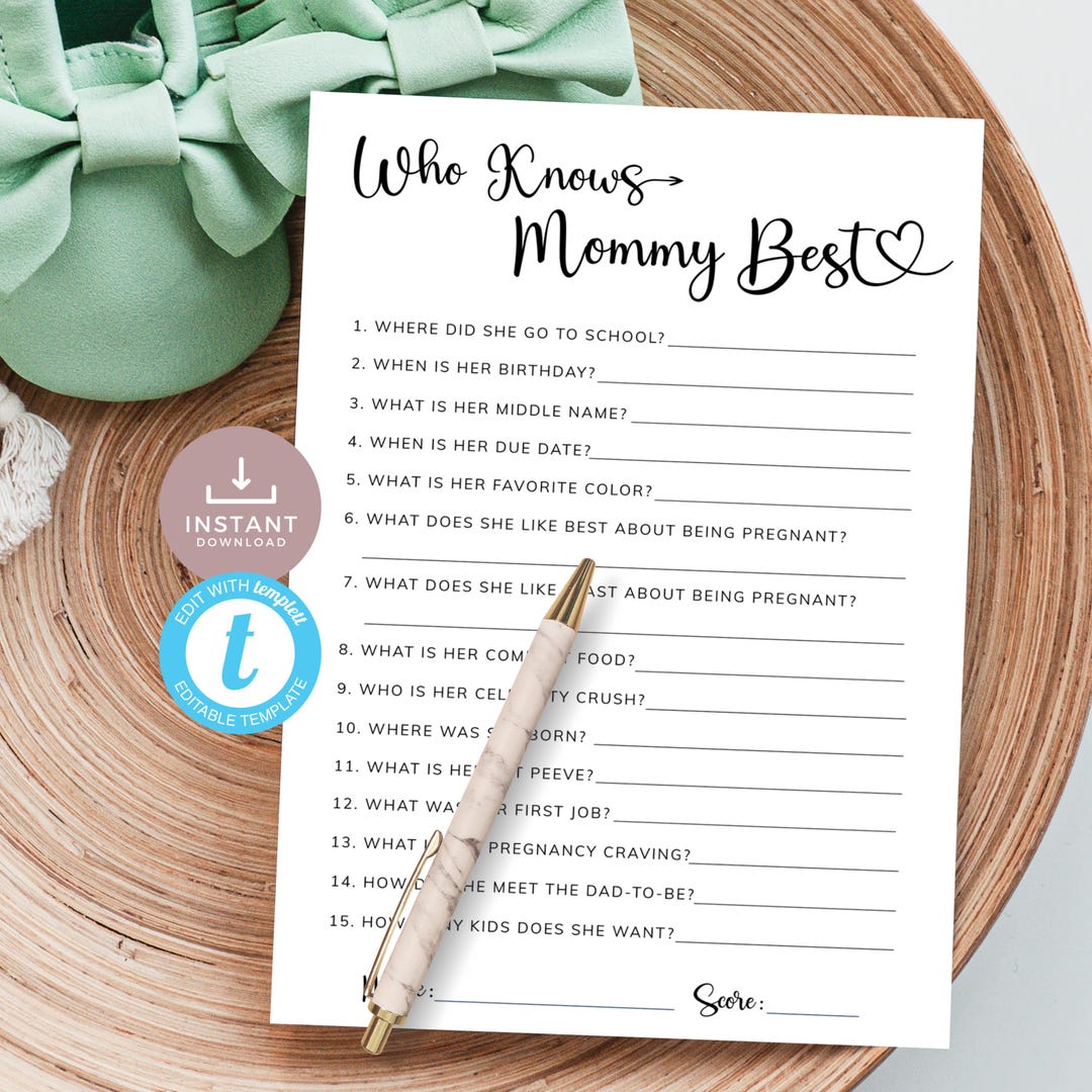 Who Knows Mommy Best Questionnaire, Modern Mom to Be Quiz, Baby Shower ...