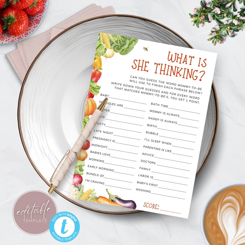 Locally Grown What is She Thinking Baby Shower Game, Vegetable Farmers ...