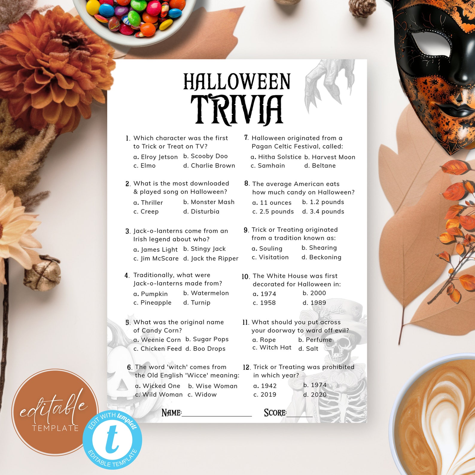 Halloween Trivia Game Printable, General Knowledge on Spooky Season ...
