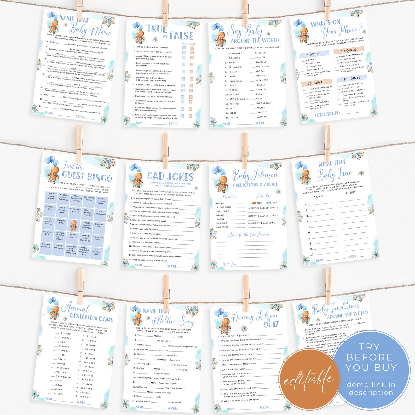 Gingerbread Man Baby Shower Games Bundle, Christmas Cookie Activity ...