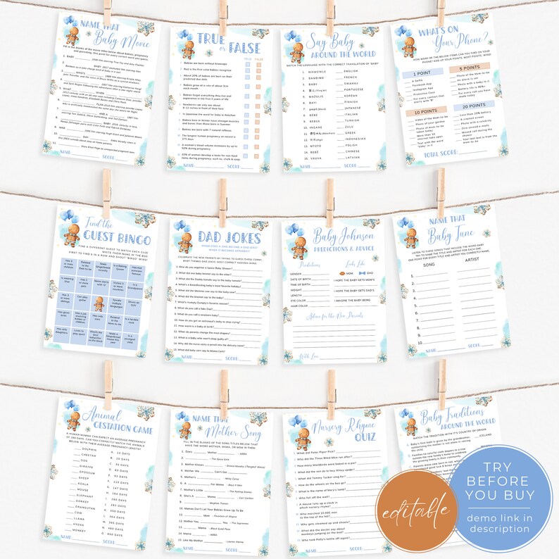 Gingerbread Man Baby Shower Games Bundle, Christmas Cookie Activity ...
