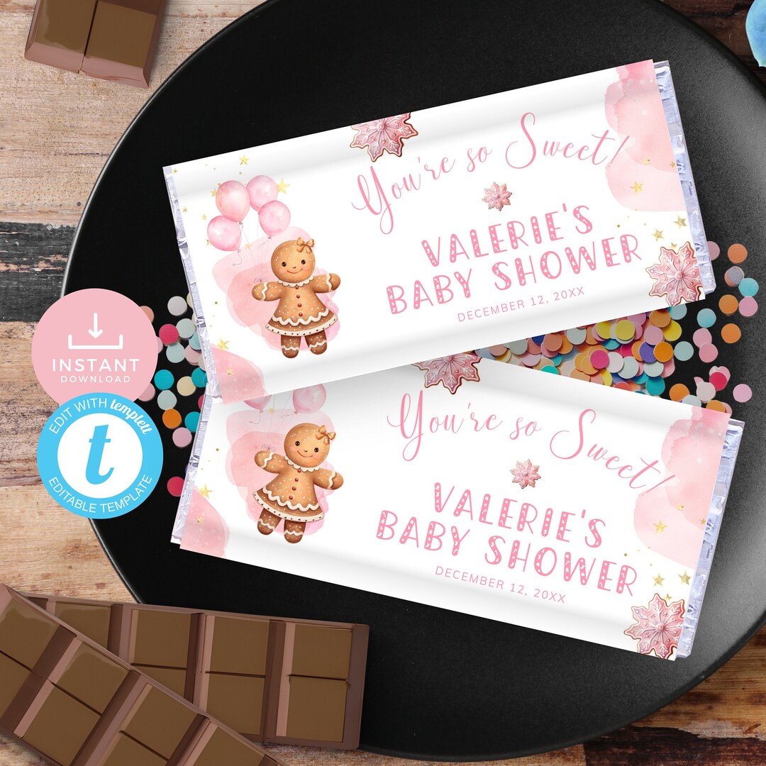 Gingerbread Theme Candy Bar Wrapper, Pink Christmas Chocolate Bar Label ...