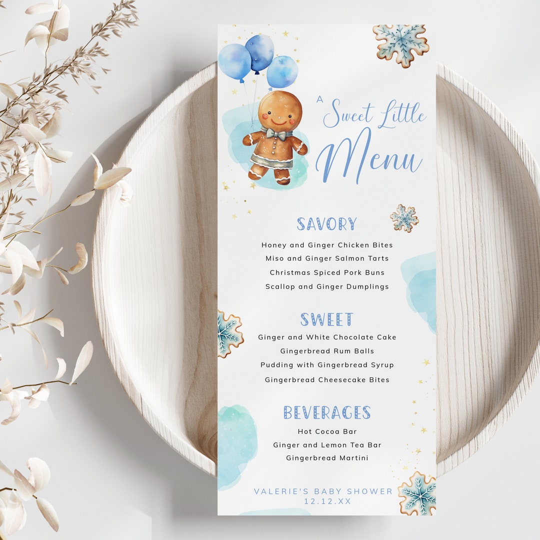 Gingerbread Menu Template, Christmas Cookie, Blue Snowflake Food and ...