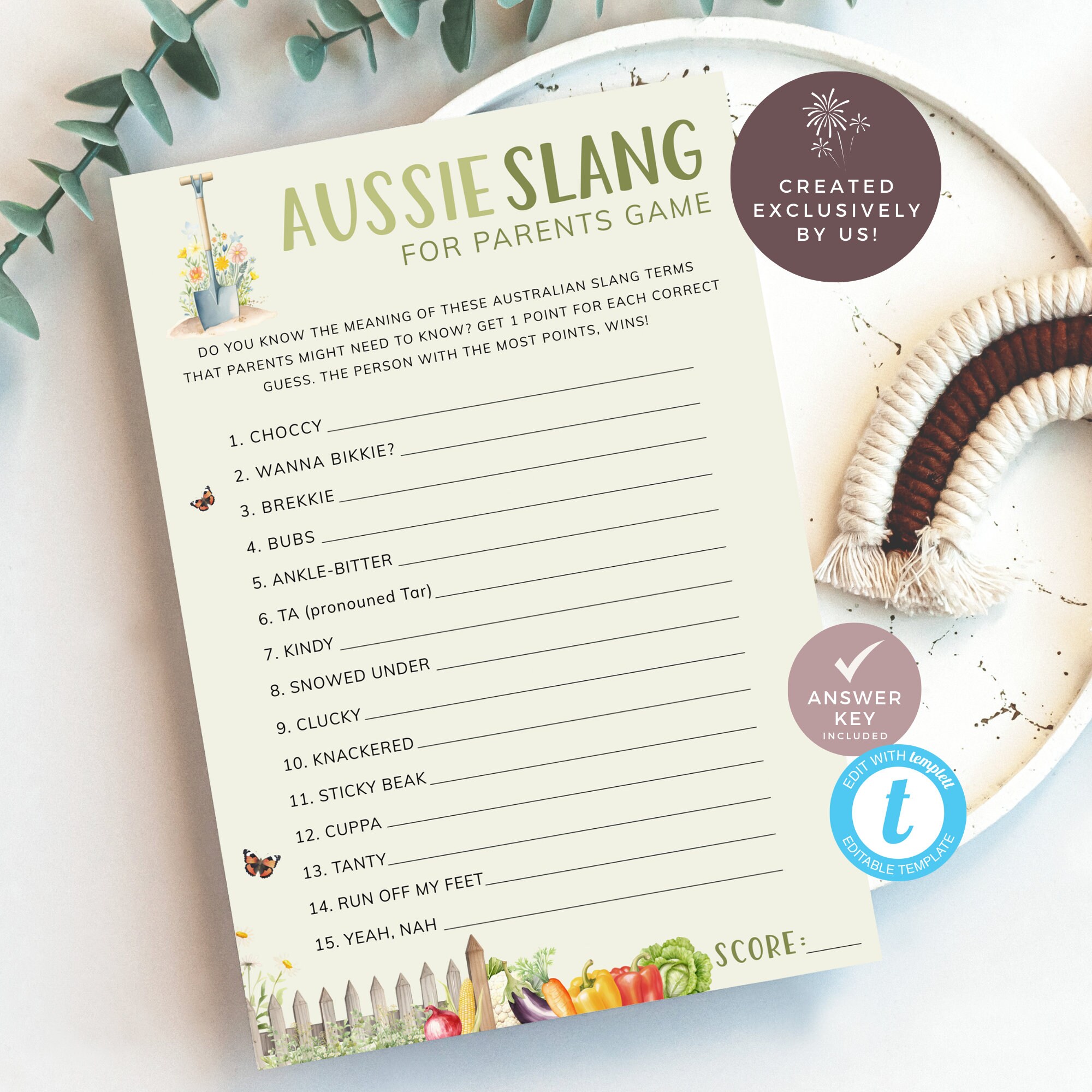 Locally Grown Baby Shower Game Aussie Slang for Parents, Unique ...