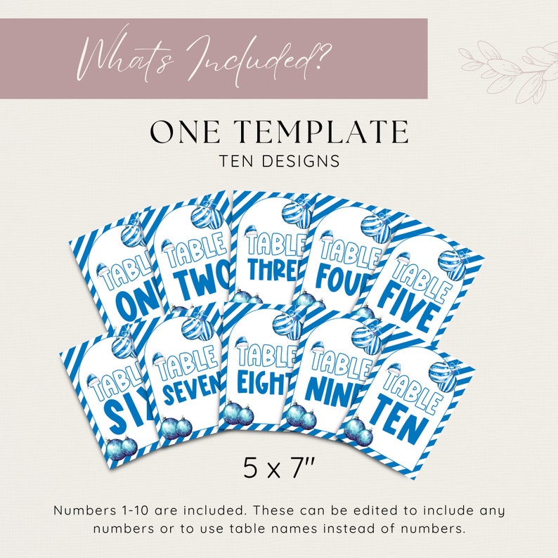 Christmas Table Numbers Printable, Merry Little Blue Table Name Signs ...
