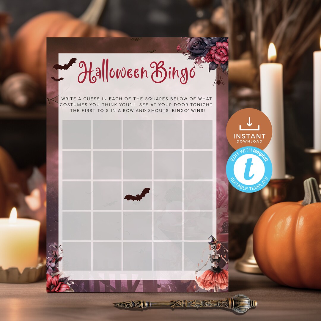 Halloween Bingo Game Card, Guess the Costume of Trick or Treaters, Stay ...