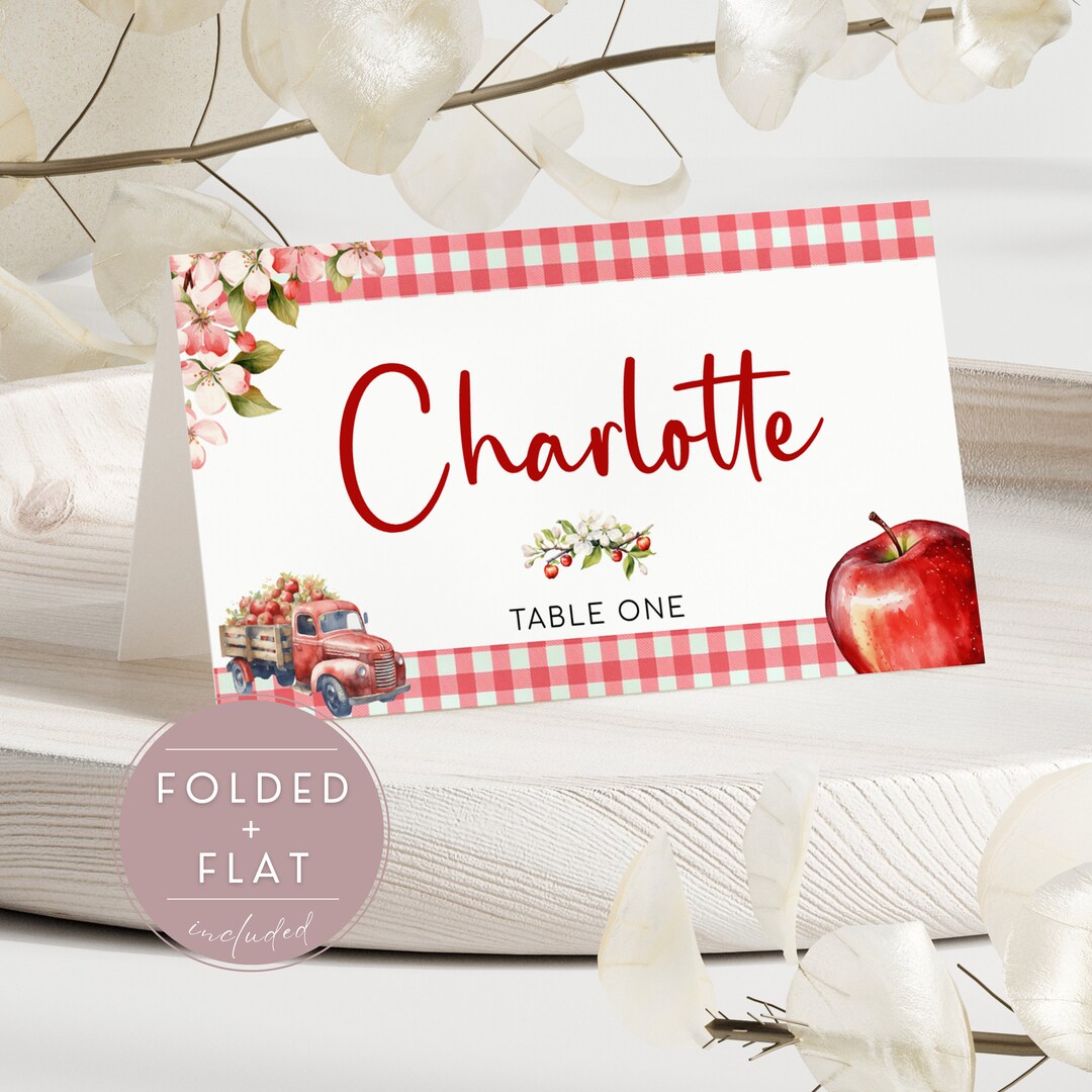 Apple Themed Place Card Template, Apple of Our Eye Baby Shower Name ...