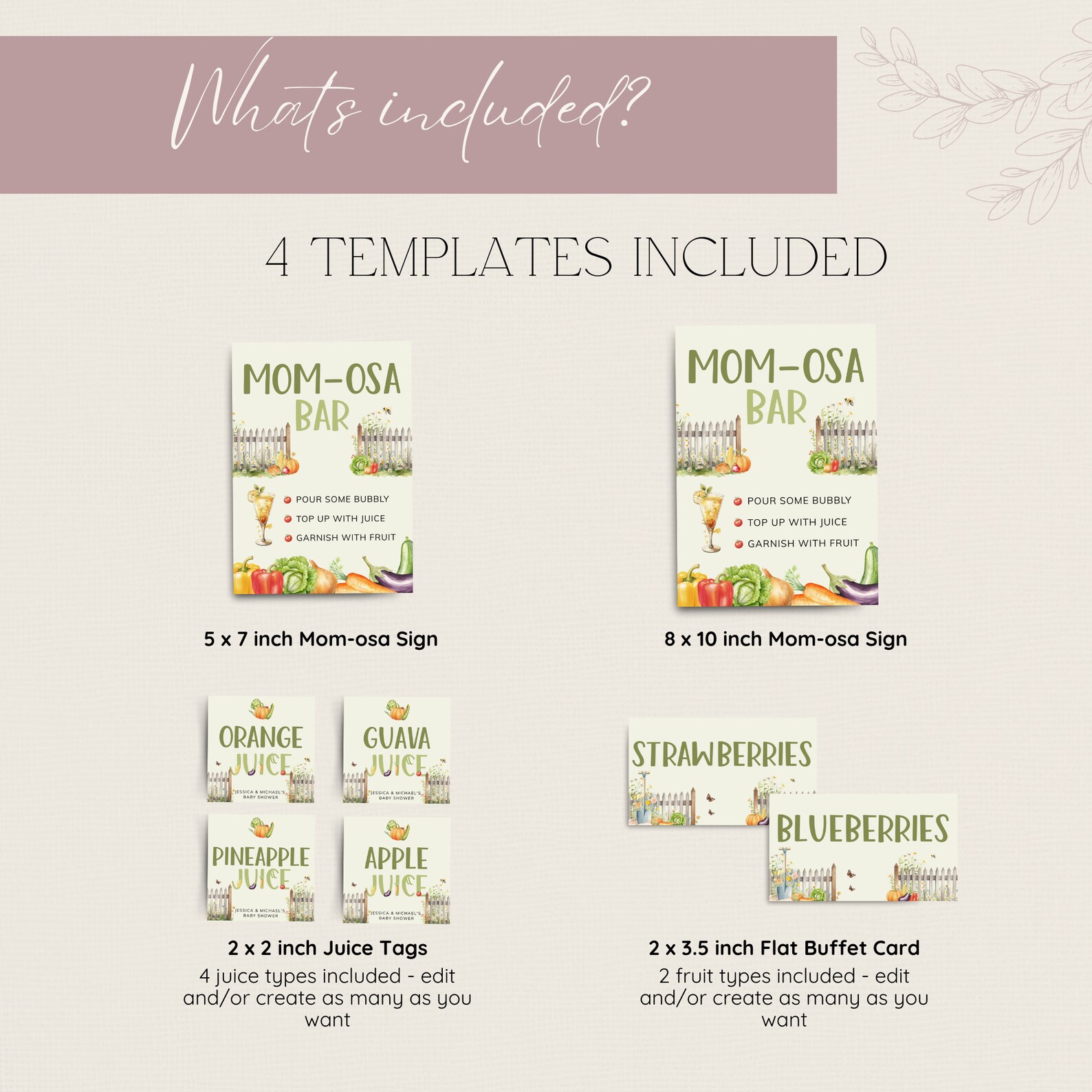 Locally Grown Momosa Bar Sign Template With Juice Labels & Fruit Buffet ...