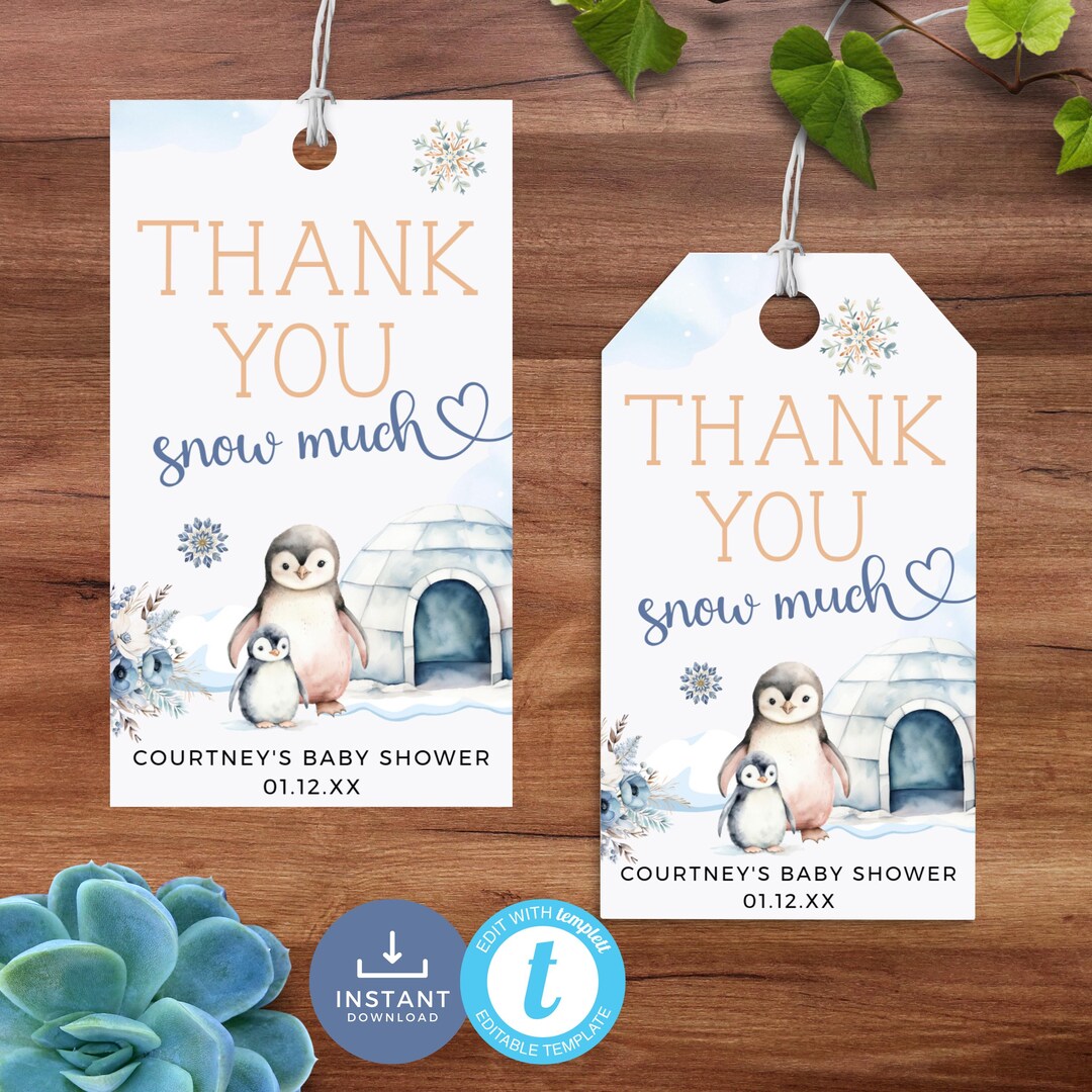 Penguin Favor Tags, Thank You Snow Much Labels, Winter Wonderland Gift ...
