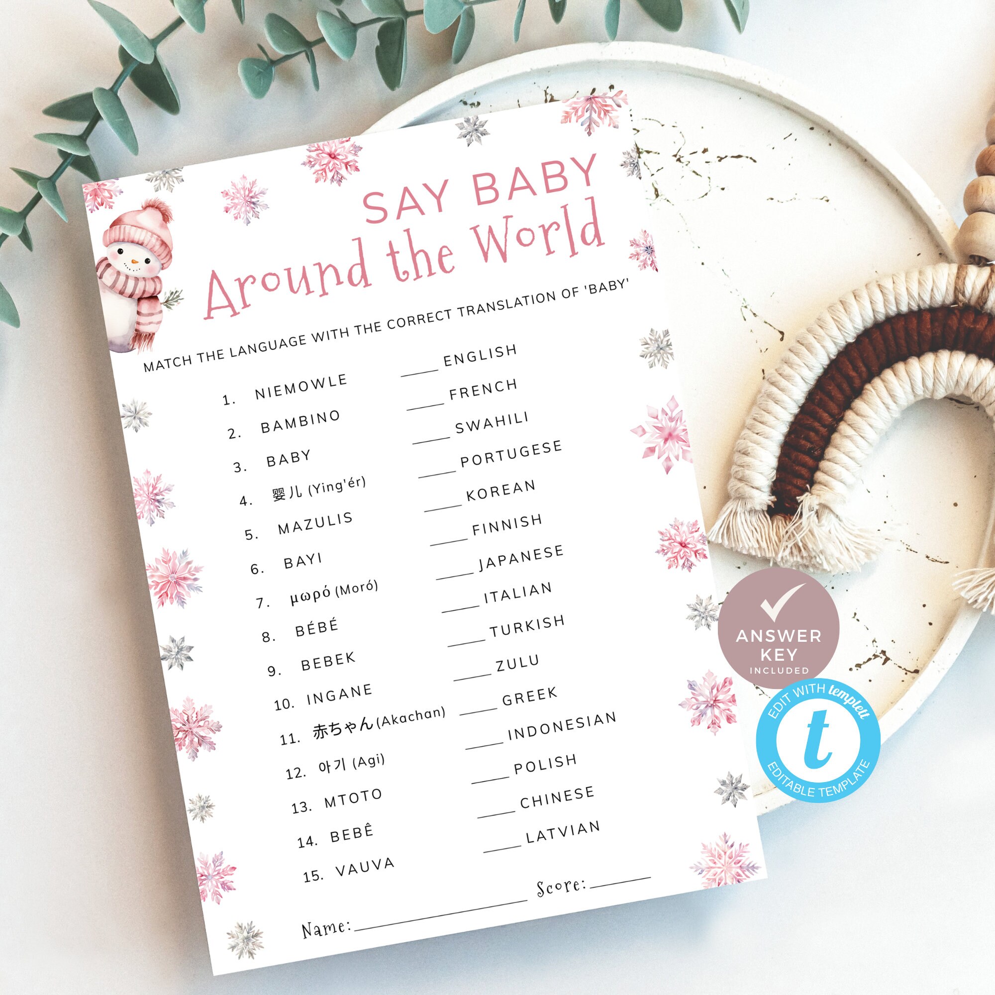 Baby Around the World Game With Answer Key. Say Baby in Different ...