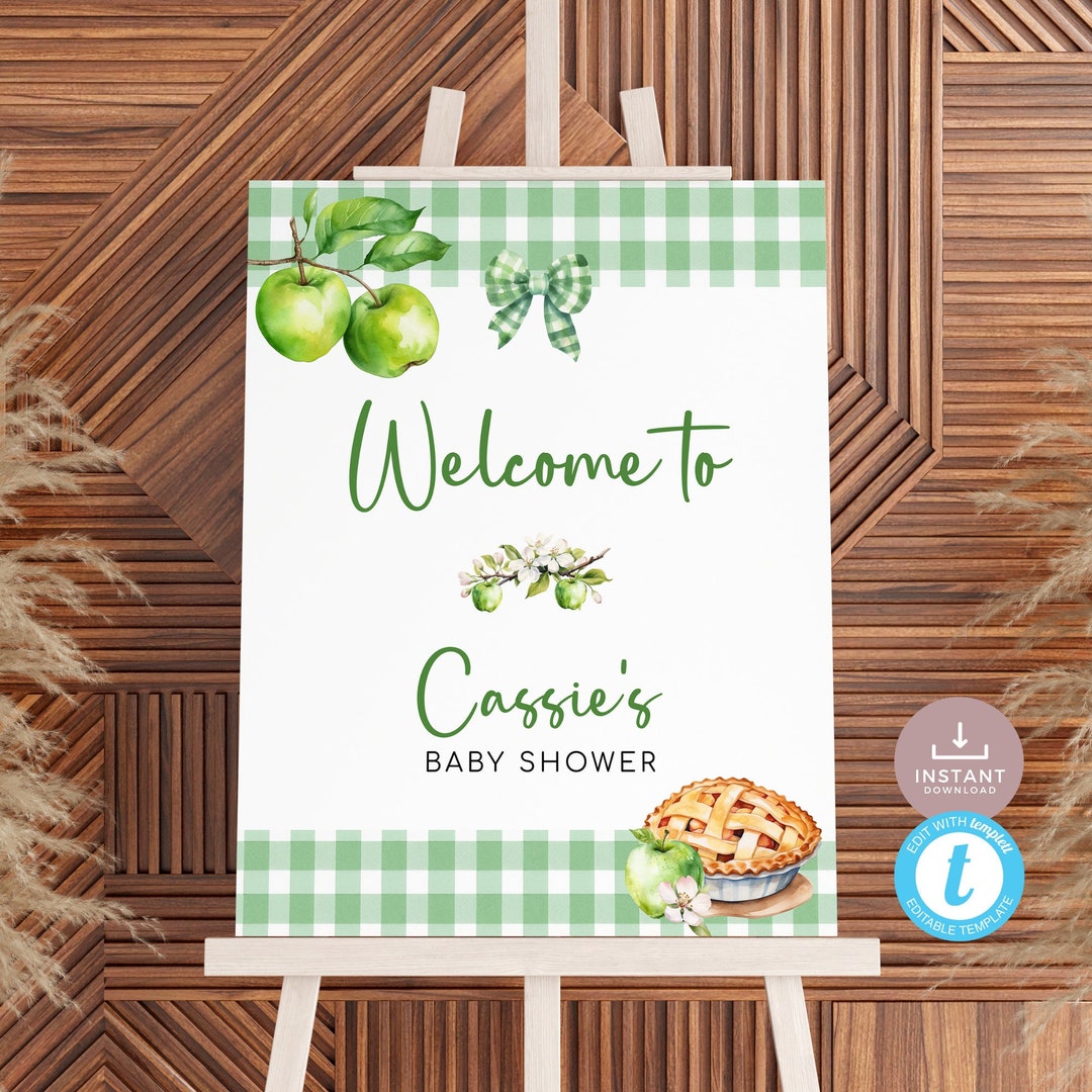 Apple Baby Shower Welcome Sign, Apple of Our Eye Easel Poster, Gingham ...