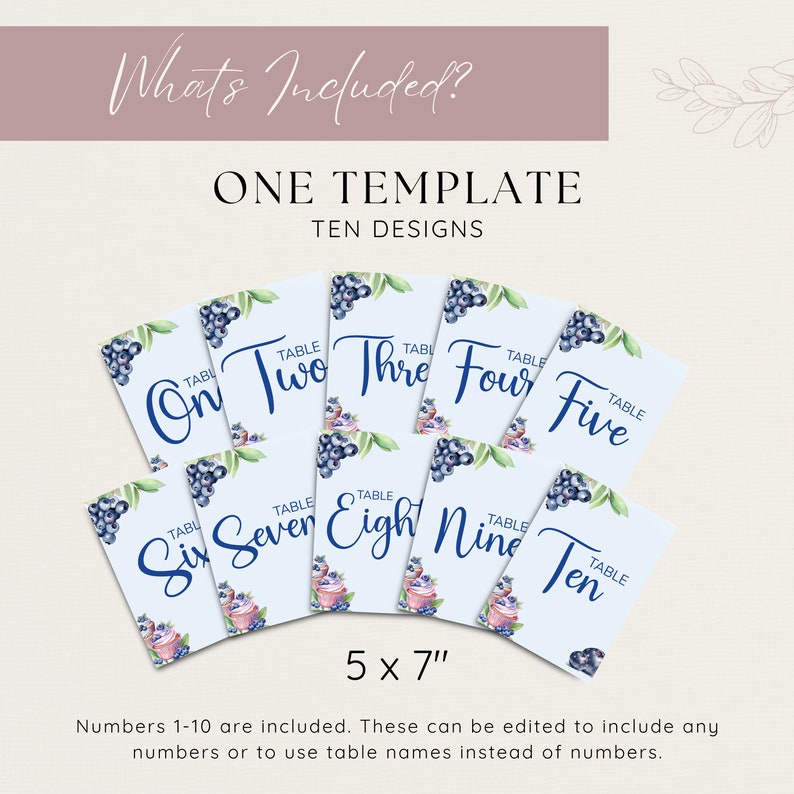 Blueberry Table Number Template, Berry Sweet Table Setting Decor, Fruit ...