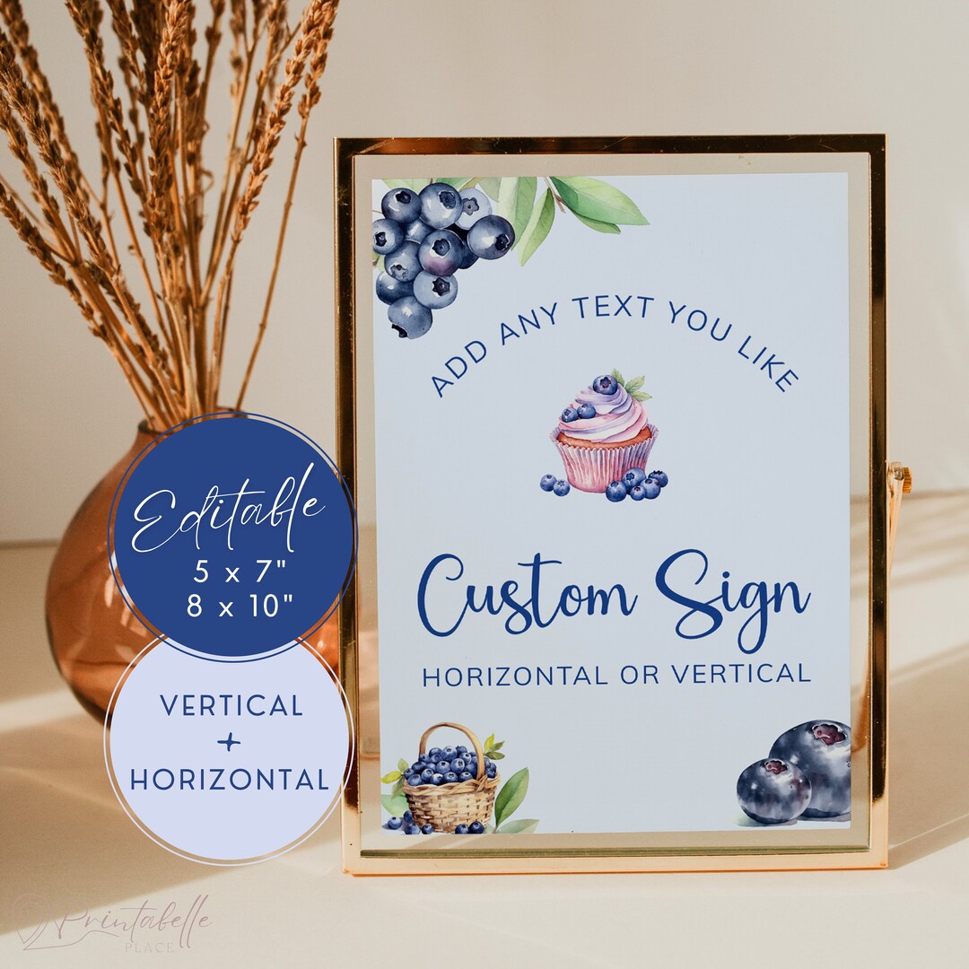 Blueberry Baby Shower Sign, Berry Sweet Custom Sign, Editable for Any ...
