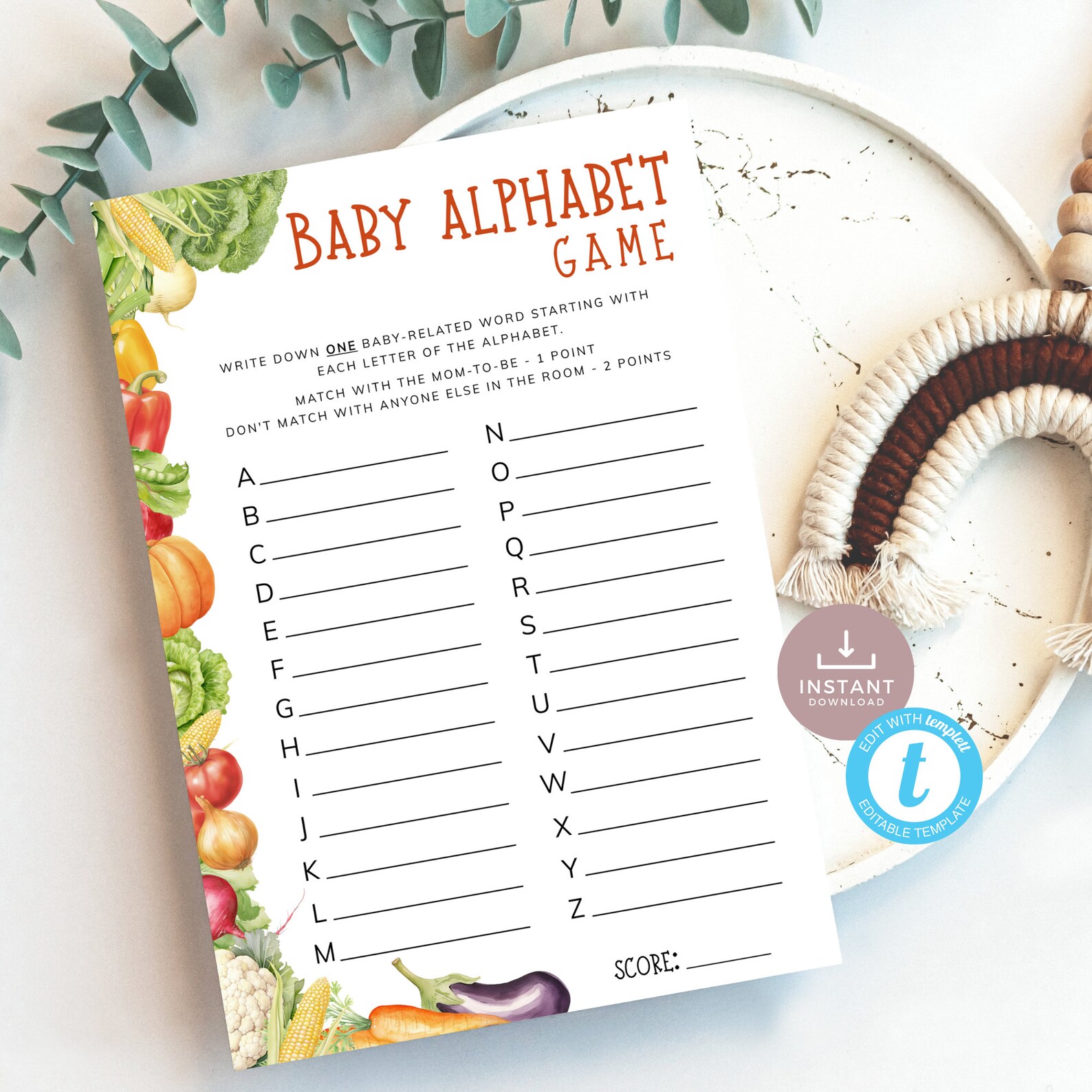 Locally Grown Baby Alphabet Game for Your Farmers Market Baby Shower ...