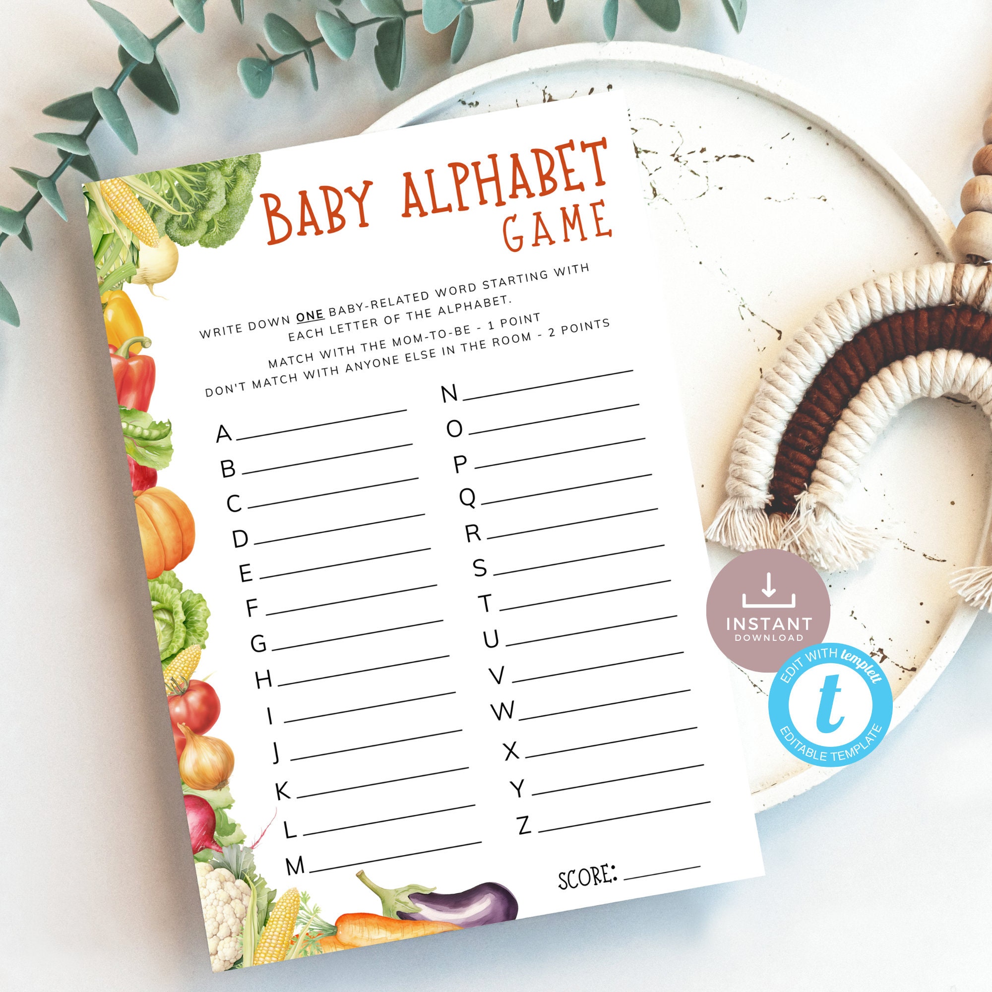 Locally Grown Baby Alphabet Game for Your Farmers Market Baby Shower ...