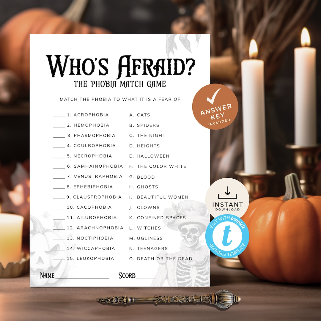 Halloween Phobias Match Game, Spooky Who's Afraid Quiz, Name That Fear ...
