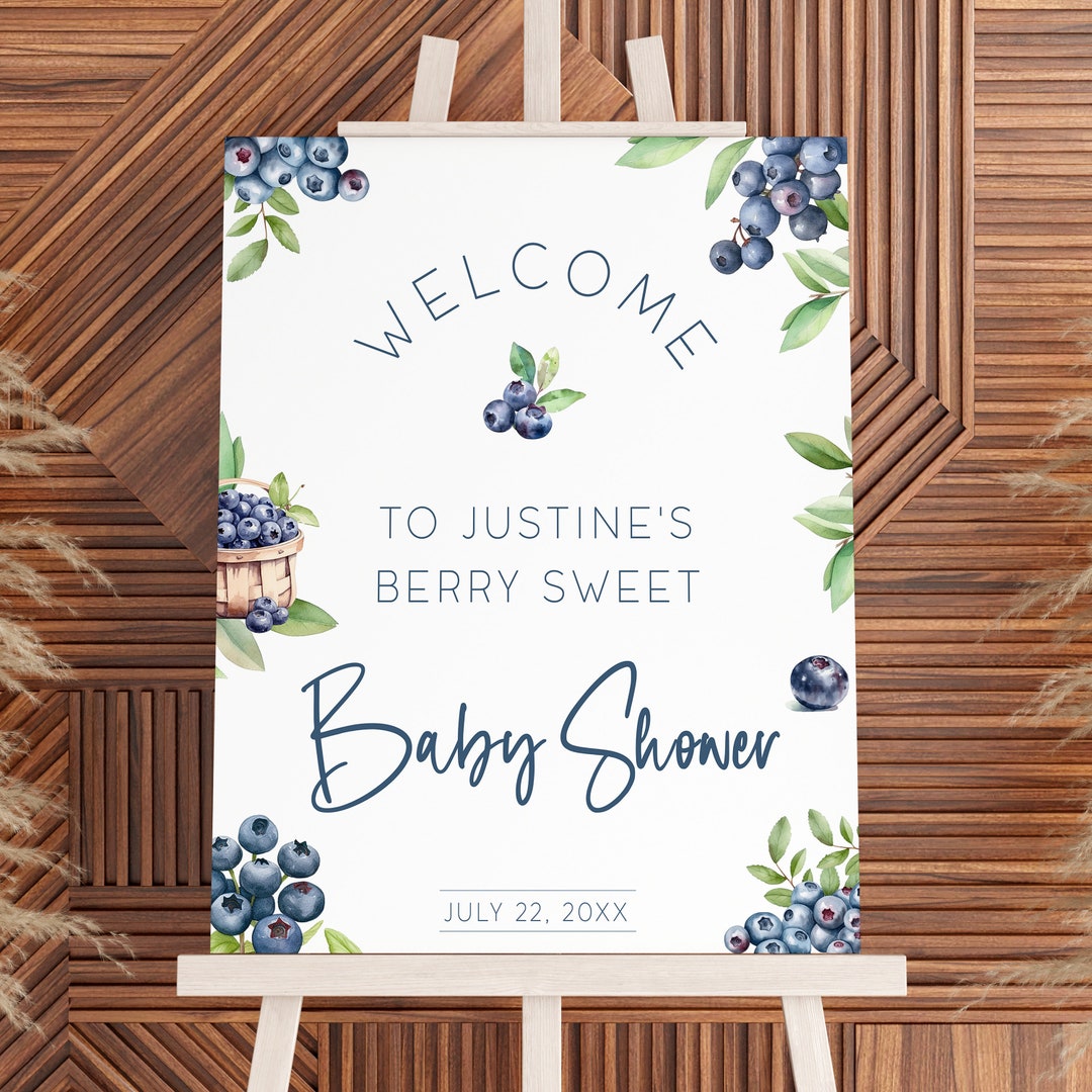 Blueberry Baby Shower Welcome Sign Template, Berry Sweet Poster, Fruit ...