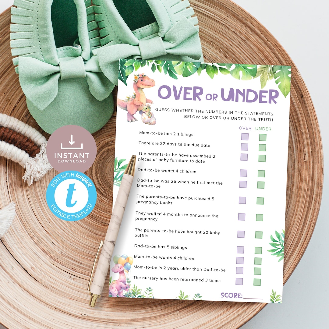 Dinosaur Over or Under Game Template, Pregasaurus Baby Shower Mom ...