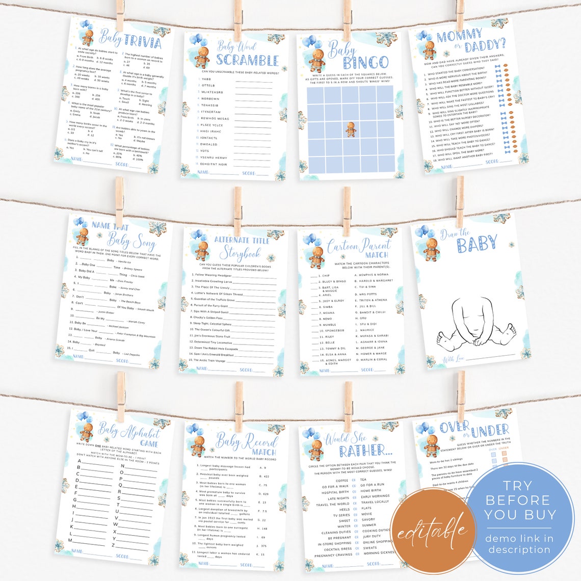Gingerbread Man Baby Shower Games Bundle, Christmas Cookie Activity ...