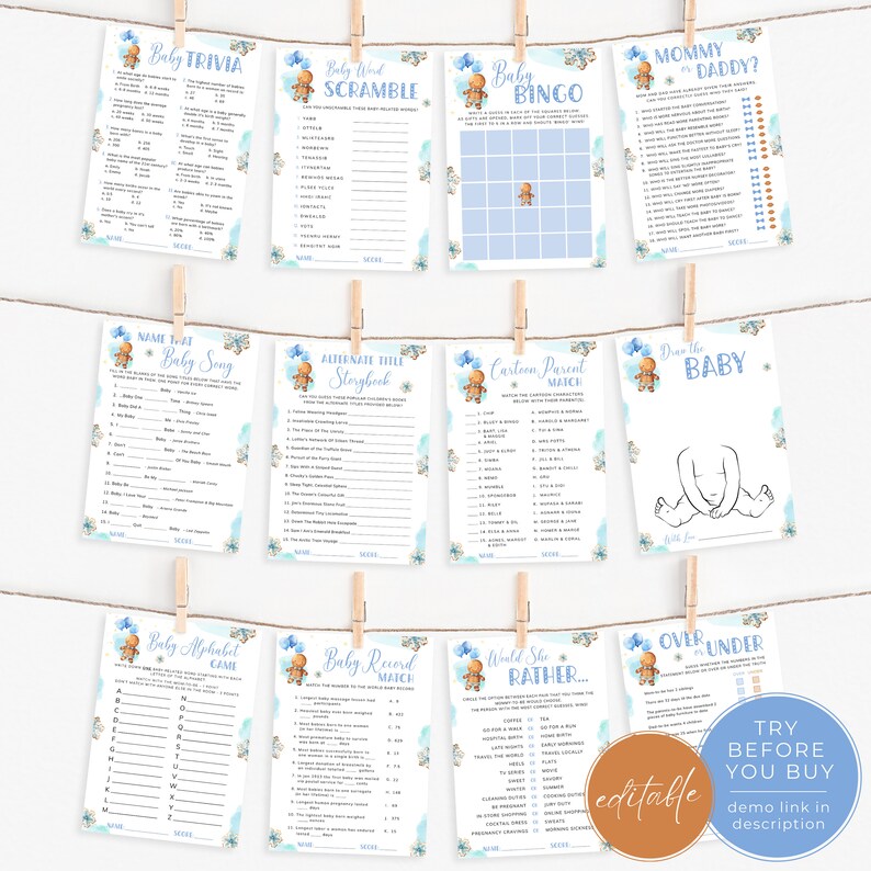 Gingerbread Man Baby Shower Games Bundle, Christmas Cookie Activity ...