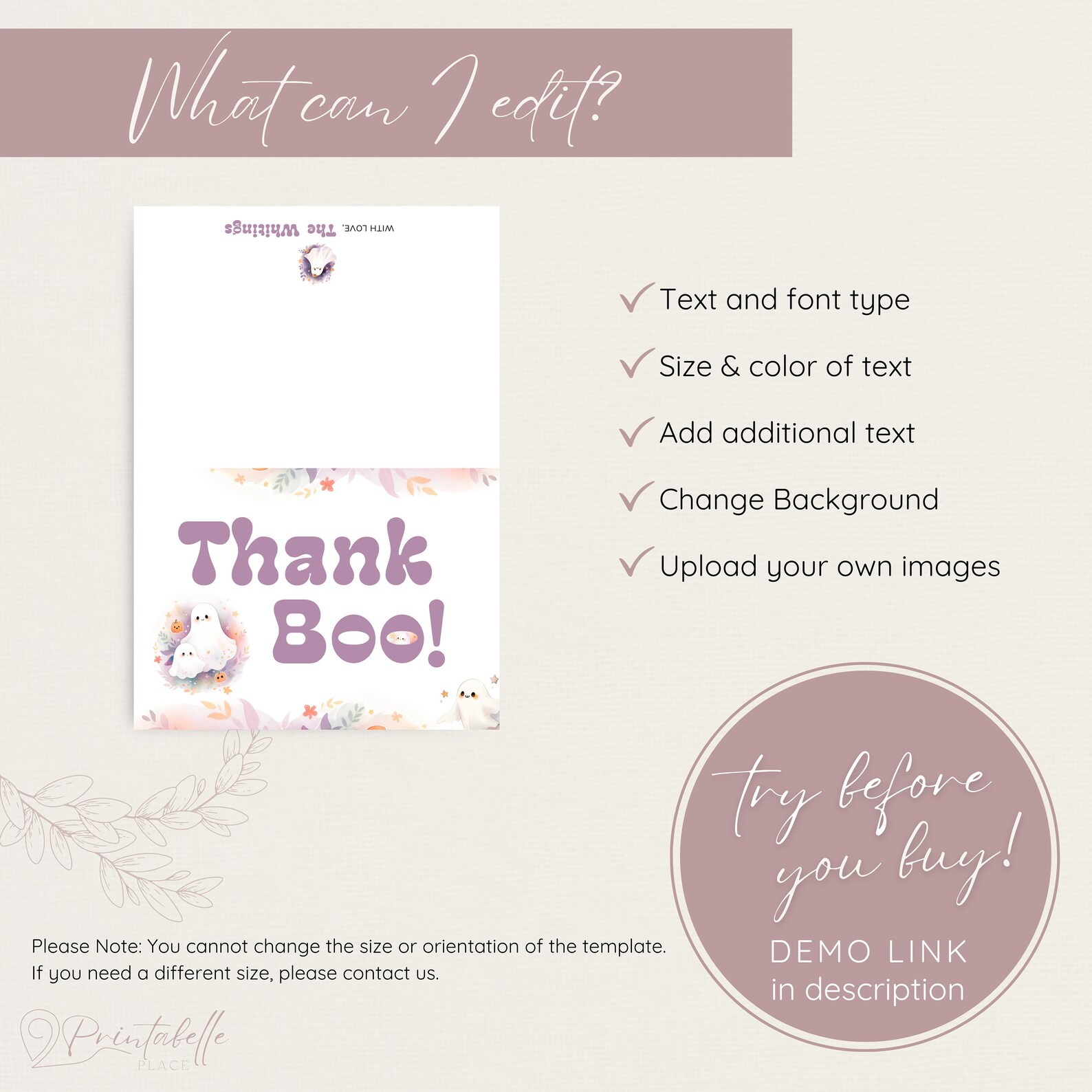 Thank Boo Card Tent Fold, Halloween Themed Thank You Card, Pastel ...