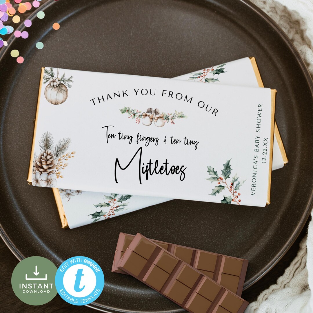 Scandi Christmas Baby Shower Candy Wrapper, Ten Tiny Mistletoes ...
