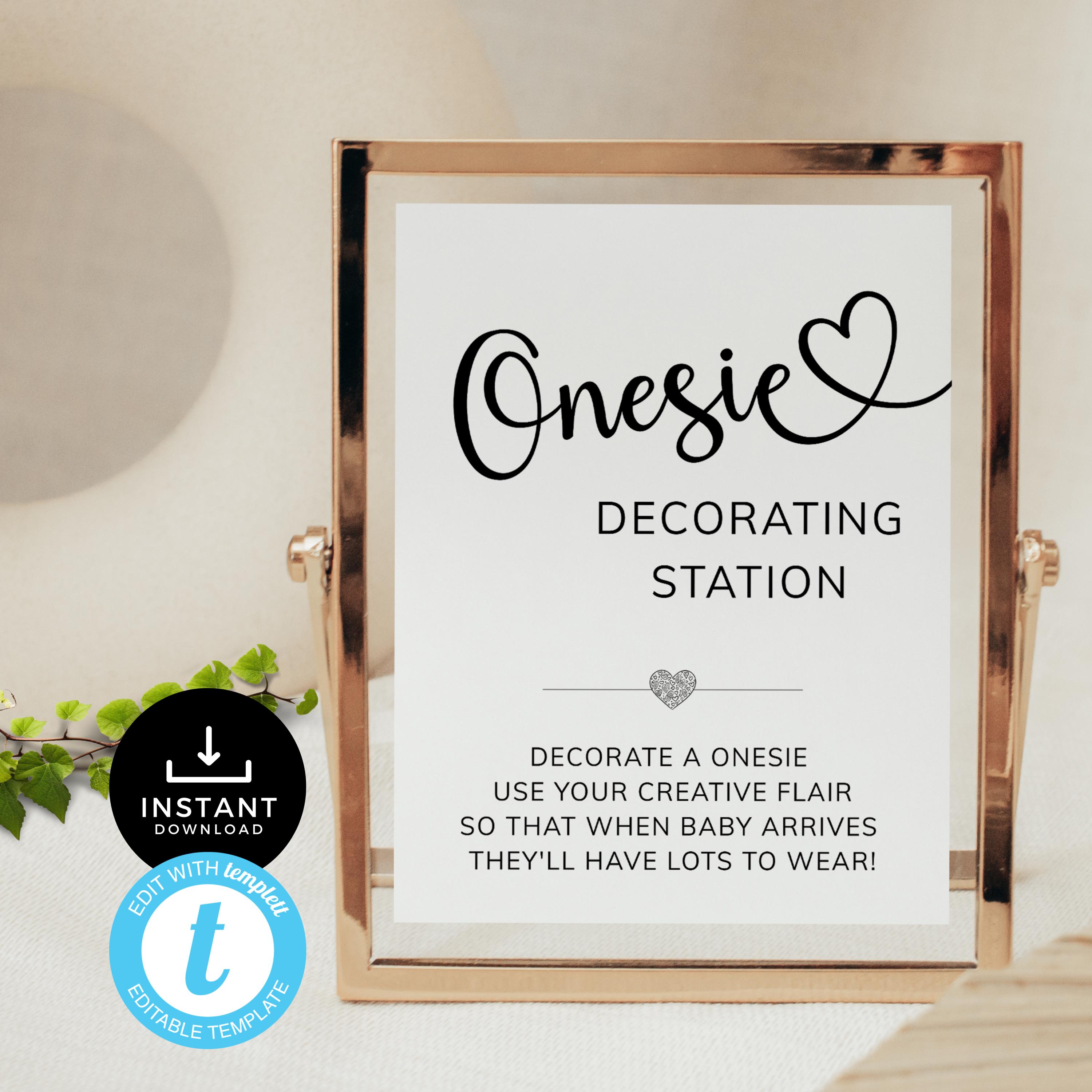Decorate A Onesie Sign, Onesie Decorating Station Sign, Modern Baby ...