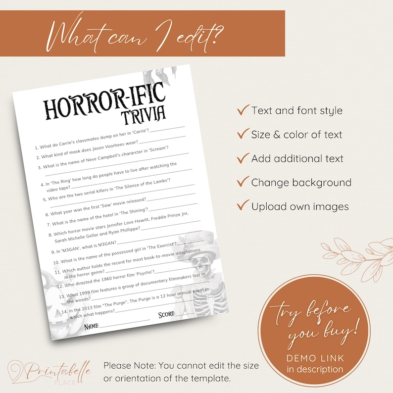 Horror Movie Trivia Quiz, Halloween Game for Teens and Adult Party ...