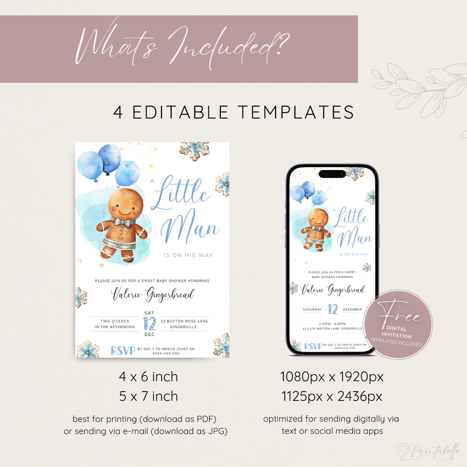 Gingerbread Man Baby Shower Invitation, Christmas Cookie Invite, A ...