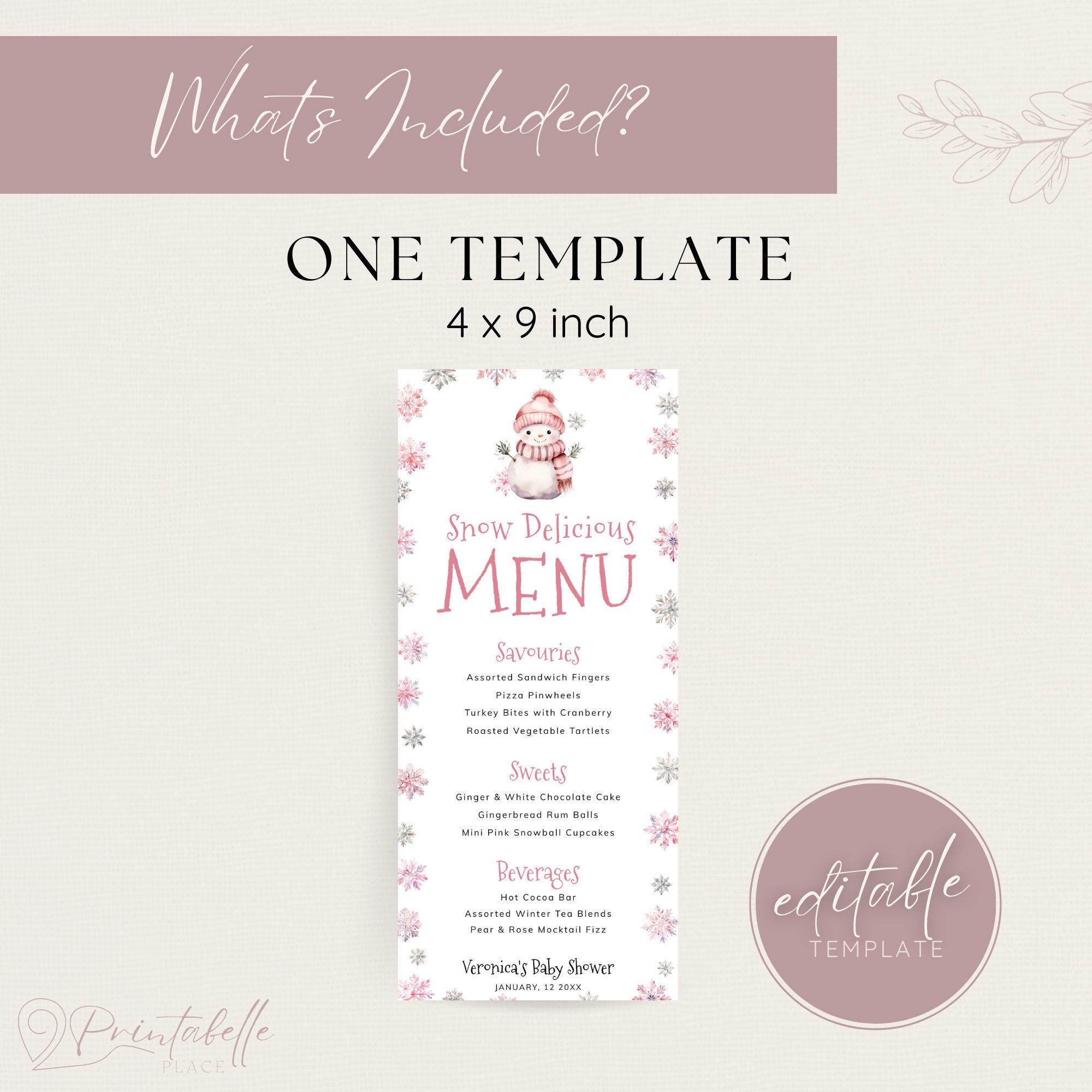 Snowman & Snowflake Menu Template for We're Snow Excited - Etsy