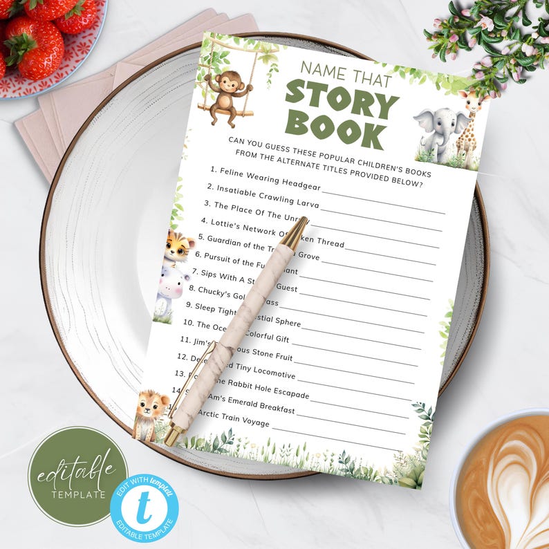 Name That Storybook Baby Shower Game, Alternate Titles Game, Safari ...
