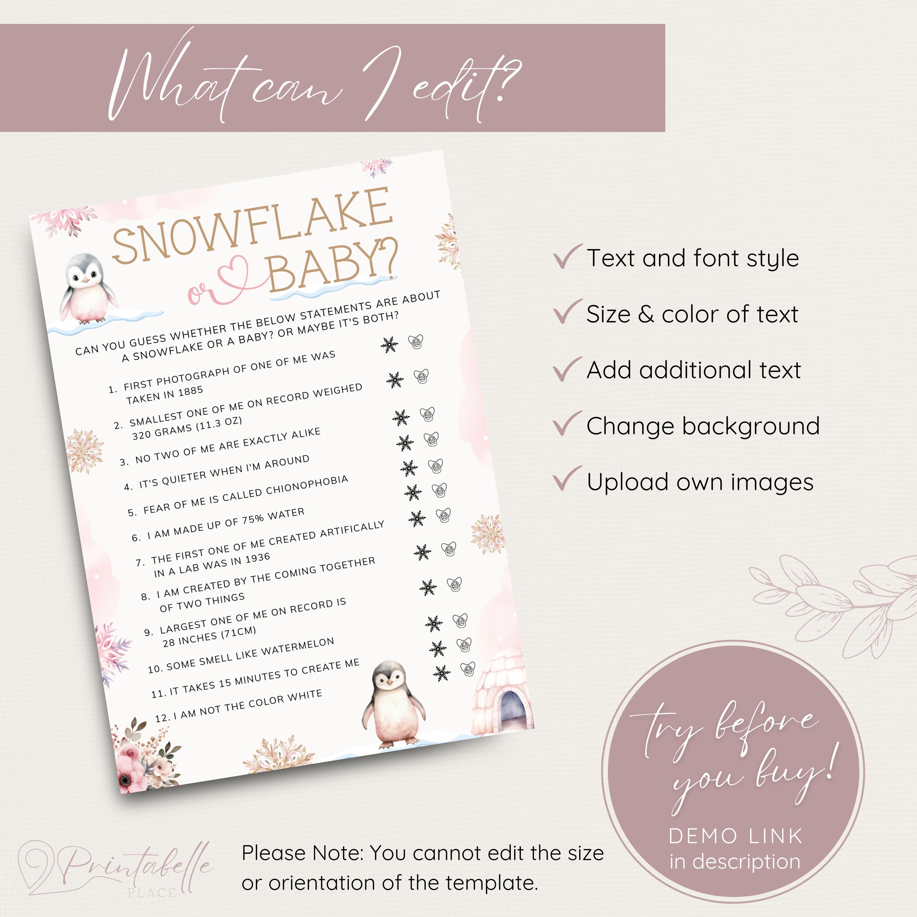 Snowflake or Baby Shower Game, Winter True or False Quiz, Trivia With ...