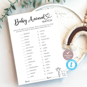 Baby Animal Match Up, Minimal Baby Shower Game, Who is My Mommy Quiz ...