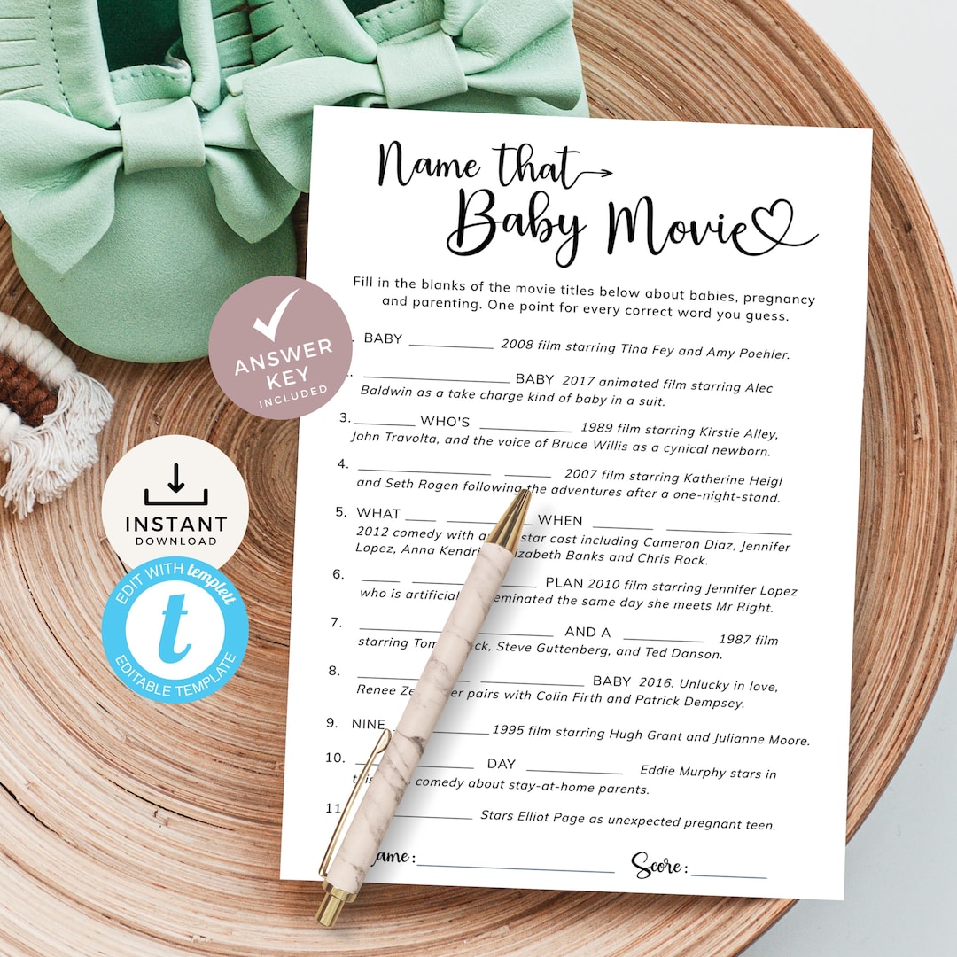 Name That Baby Movie Trivia, Modern Minimalist Baby Shower Game, Guess ...
