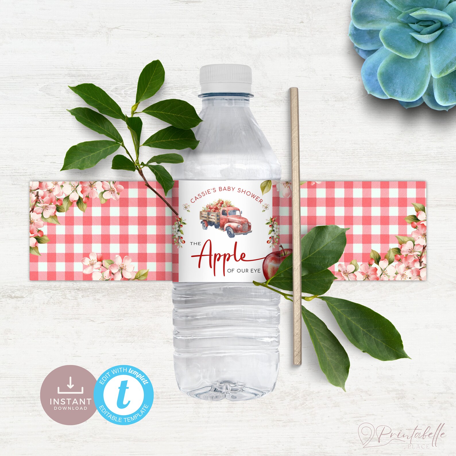 Apple of Our Eye Baby Shower Water Bottle Label, Apple Themed Bottle ...