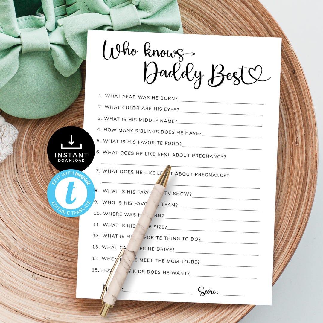 Who Knows Daddy Best Quiz, Dad Baby Shower Game, How Well Do You Know ...