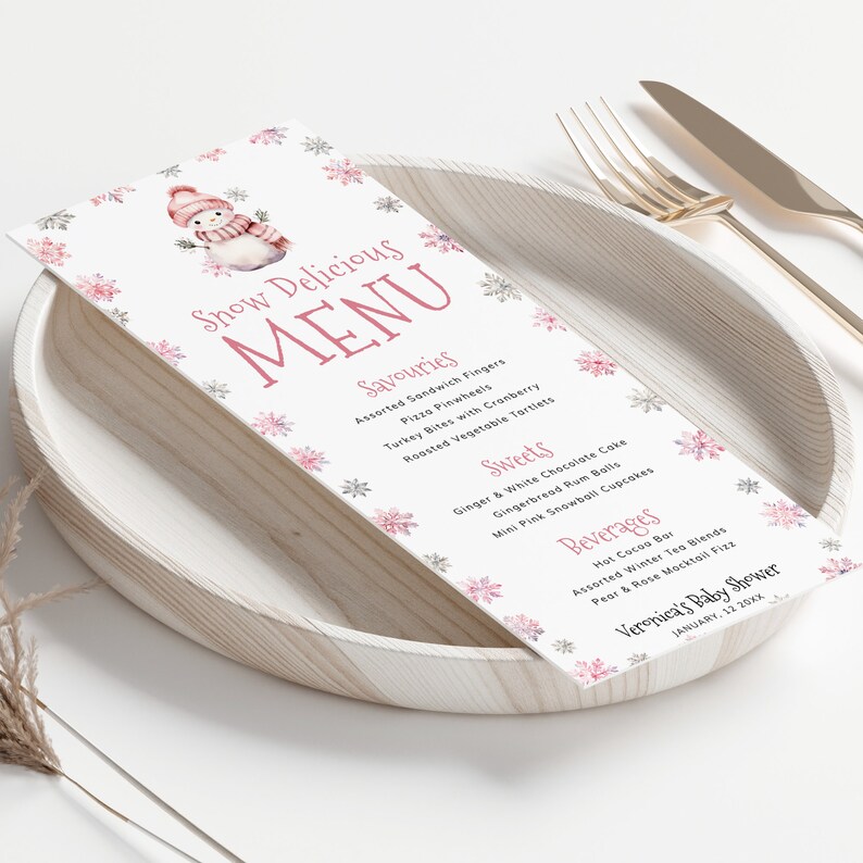 Snowman & Snowflake Menu Template for We're Snow Excited - Etsy