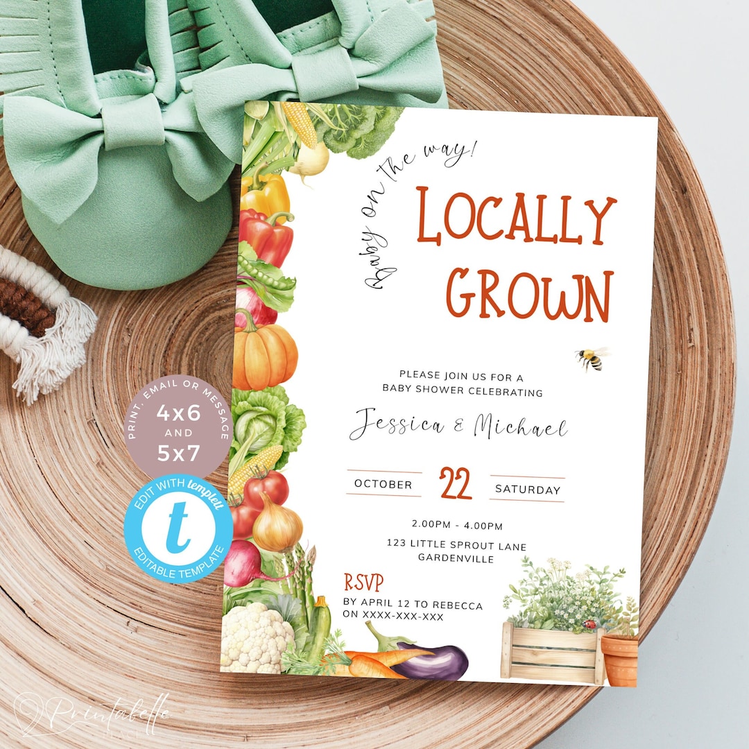 Locally Grown Baby Shower Invitation Template, Farmer Market Garden ...